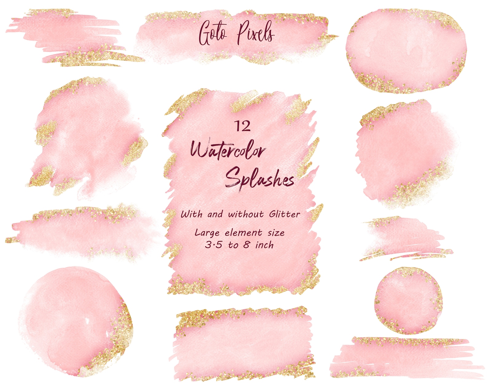 Pink Watercolor Glitter Clipart Splashes and Splotches Clip - Etsy