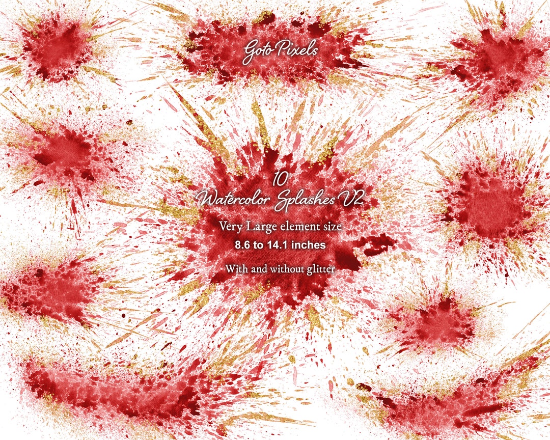 Red Watercolor Clipart With Gold Glitter, Splashes and Splotches Clip ...