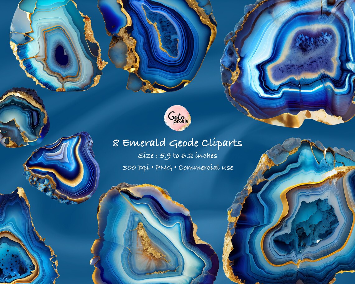 Blue Geode Slices Clipart Agate Slice Clipart Stone Slice - Etsy