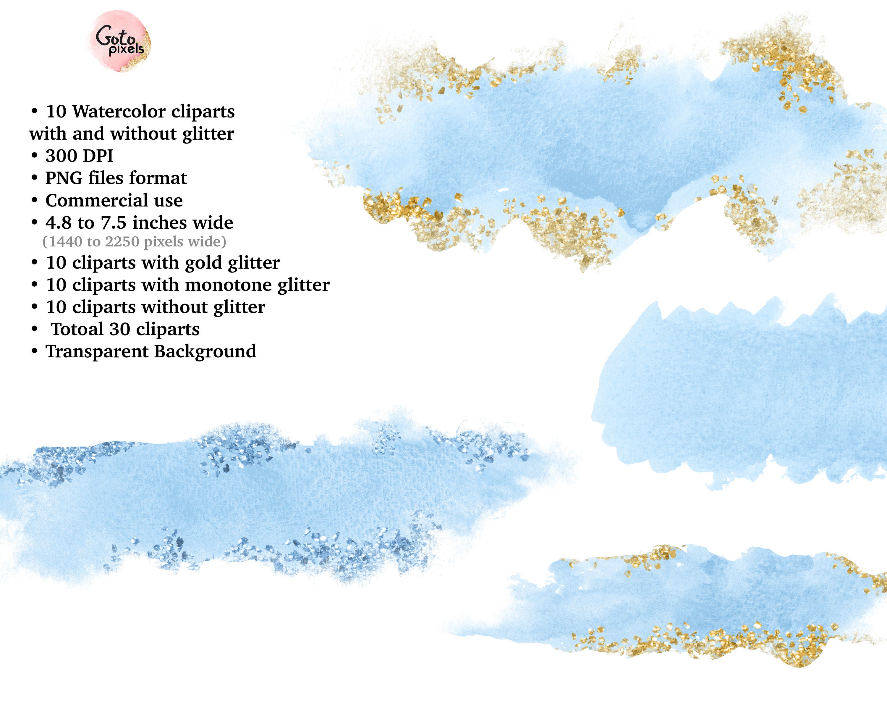 Blue Watercolor Brush Strokes Blue Watercolor Clipart Splash | Etsy