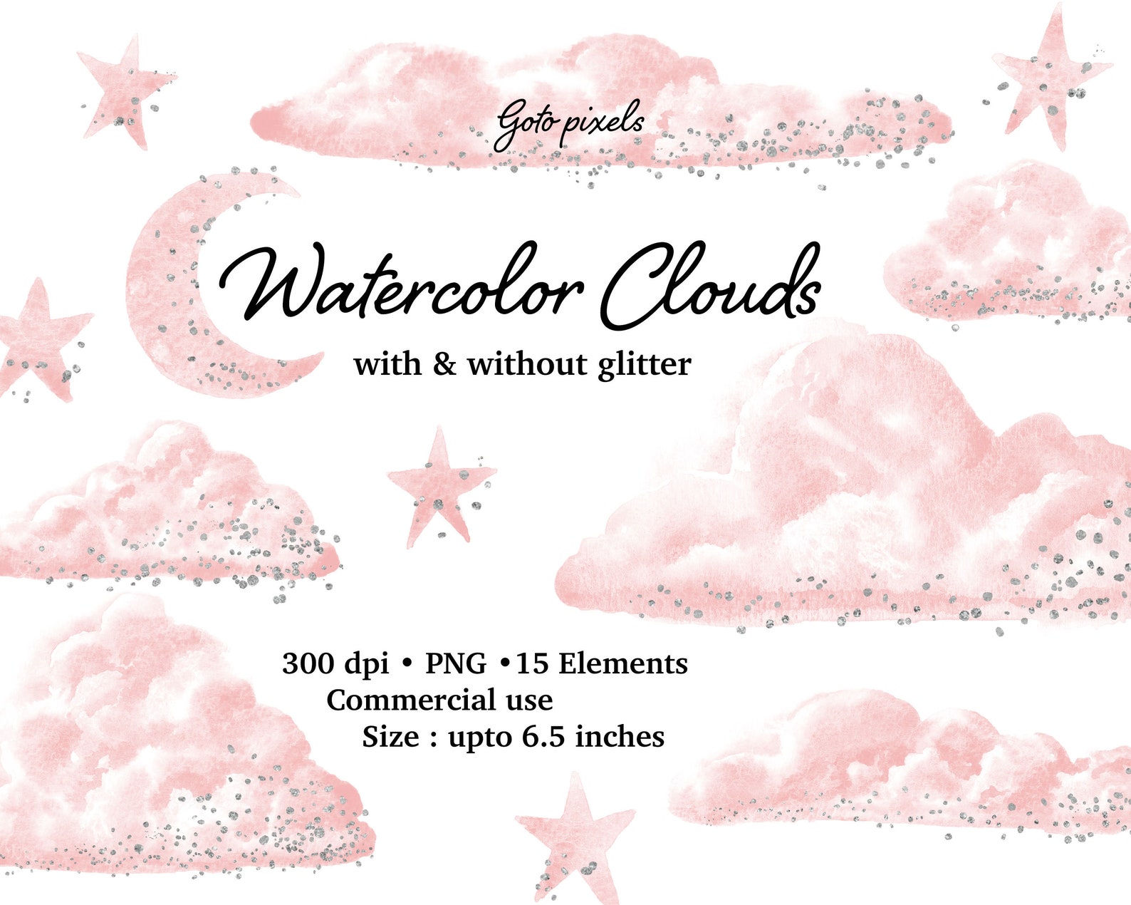 Pink Watercolor Clouds Clipart With Gold Glitter Glitter - Etsy