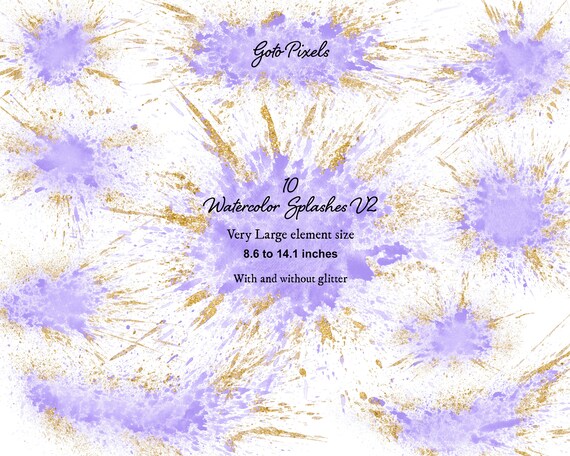 Purple Watercolor Splash Gold Glitter Clipart Splashes and | Etsy