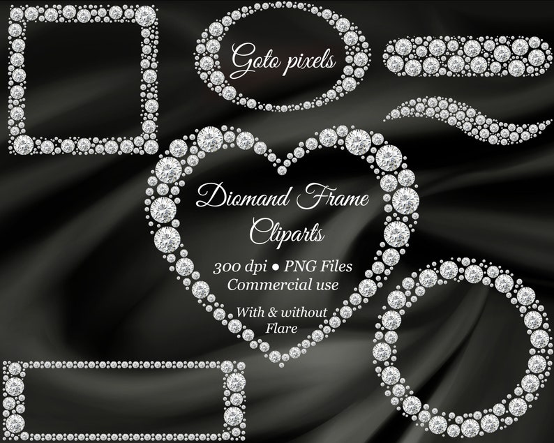 White Diamond Frames Clipart: Heart, Square, Rectangle (PNG Digital ...