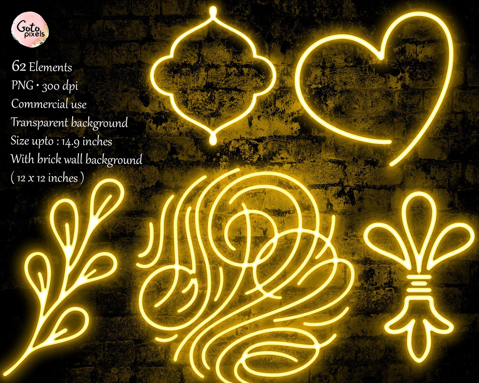 Yellow Neon Ornament Clipart Neon Shapes Clipart Digital | Etsy