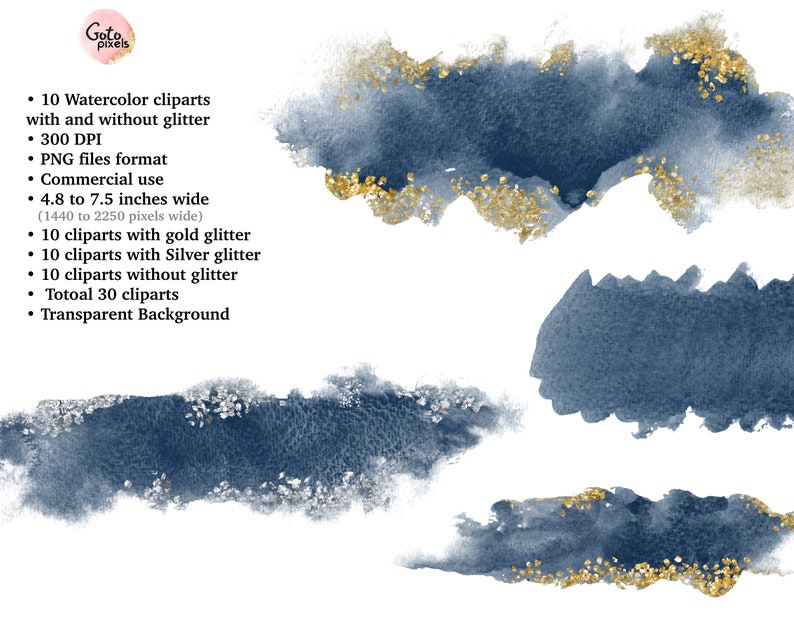 Navy Watercolor Brush Strokes Navy Watercolor Clipart Splash - Etsy