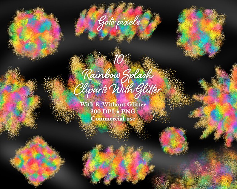 Rainbow Watercolor Splash Clipart Splashes and Splotches | Etsy