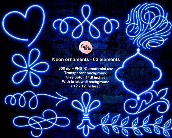 Blue Neon Ornament Clipart Neon Shapes Clipart Digital Neon - Etsy