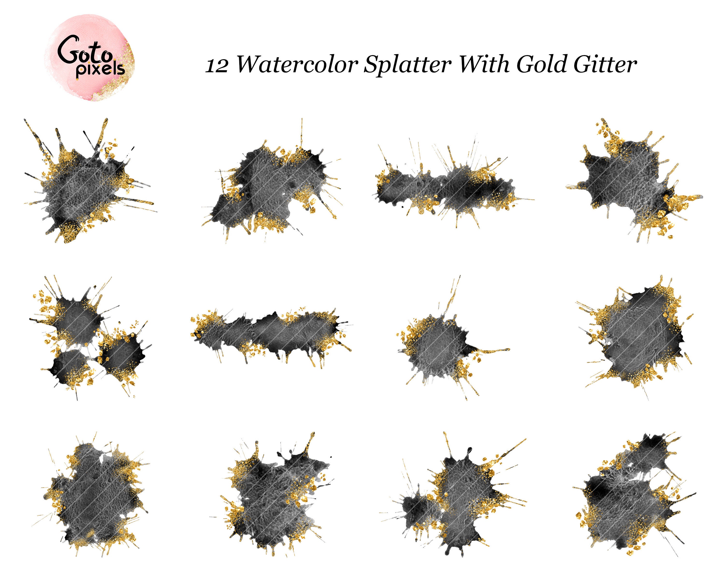Black Watercolor Splatter Clipart Splashes and Splotches Clip - Etsy