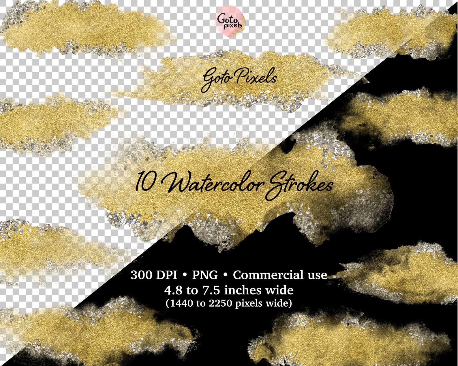 Gold Watercolor Brush Strokes Gold Watercolor Clipart Splash - Etsy