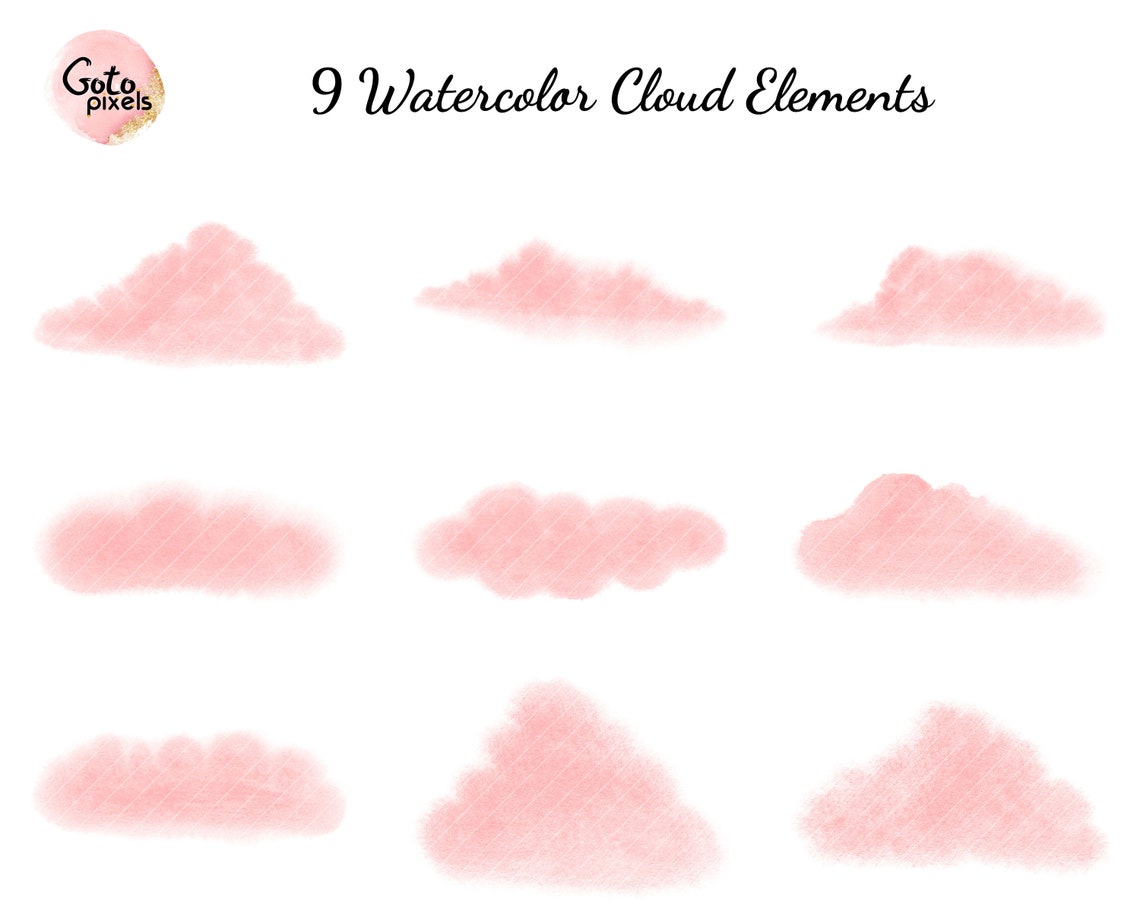 Pink Watercolor Clouds Clipart with Gold stars Glitter Clouds | Etsy
