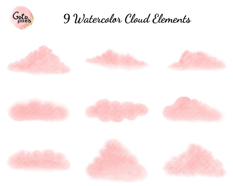Pink Watercolor Clouds Clipart With Gold Stars Glitter Clouds - Etsy