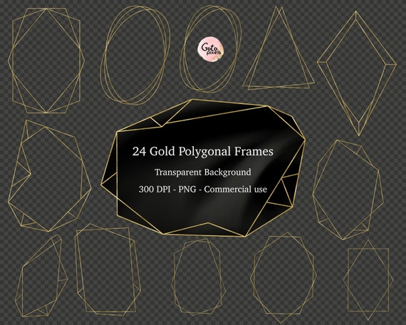 Gold Polygonal Frames Clipart Geometric Gold Frame Clip Art | Etsy