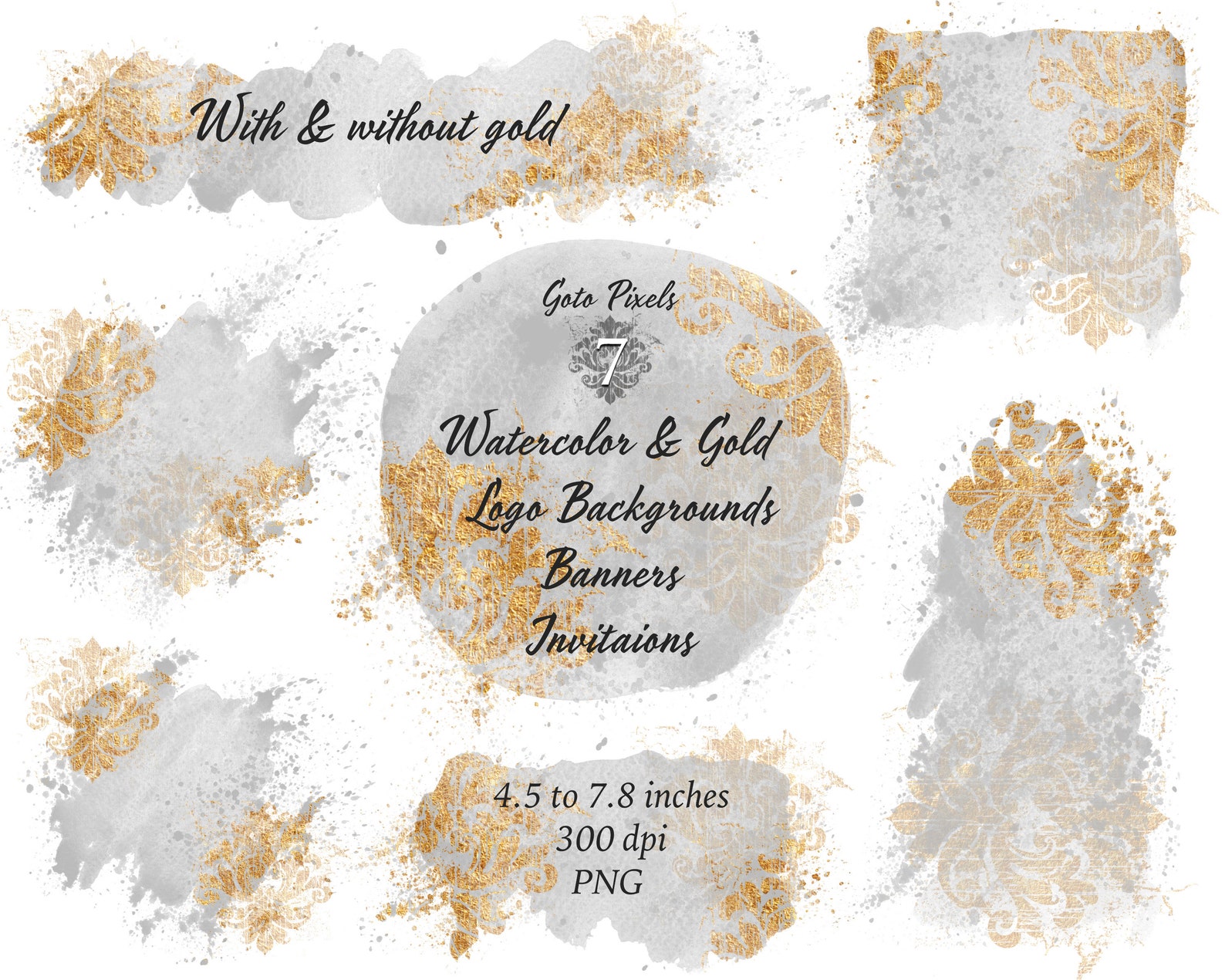 Grey Watercolor Gold Clipart Grey Watercolor Splash - Etsy