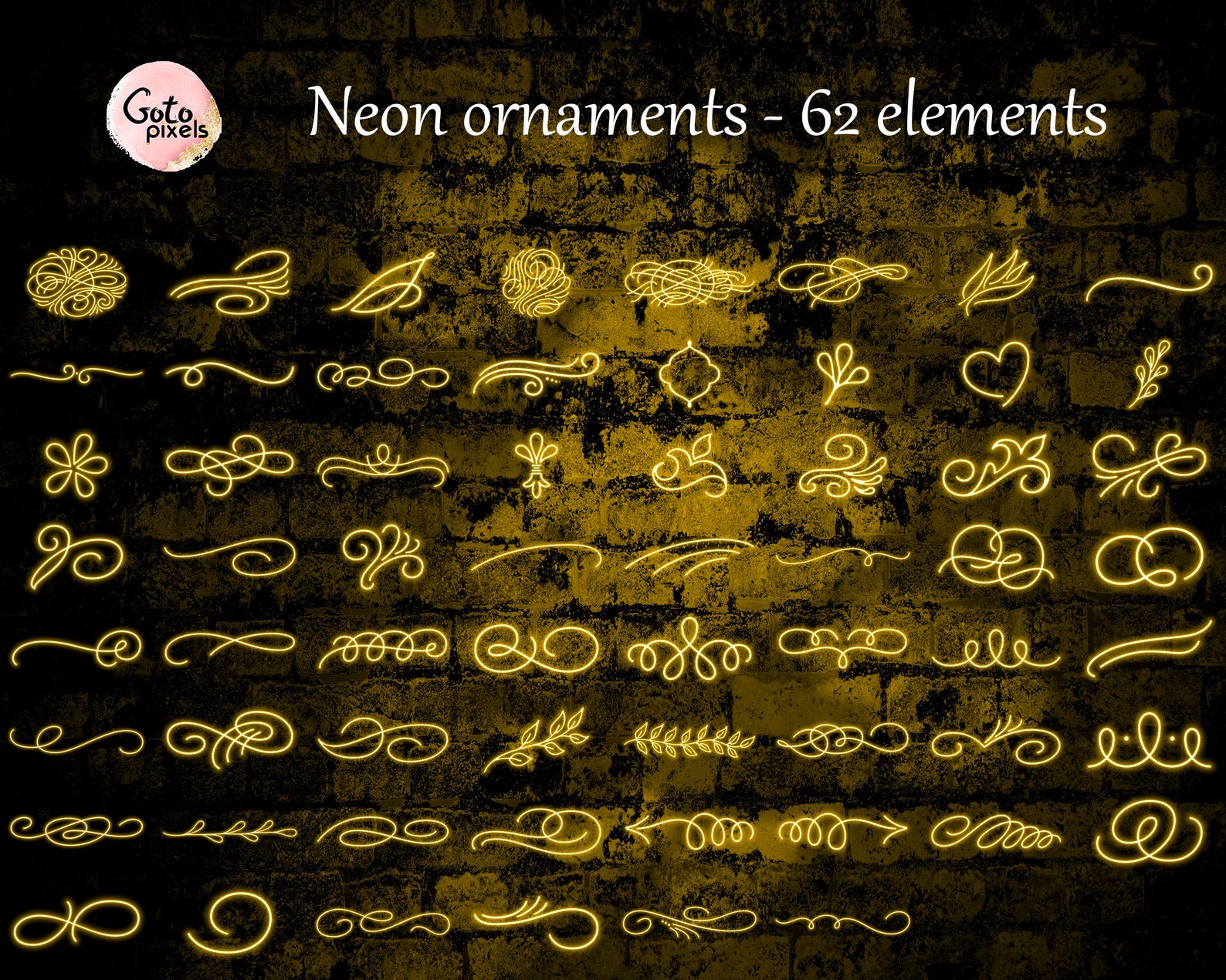 Yellow Neon Ornament Clipart Neon Shapes Clipart Digital | Etsy