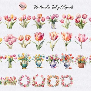 Watercolor Tulips Clip Art - PNG Format Flower Clipart Instant Download ...