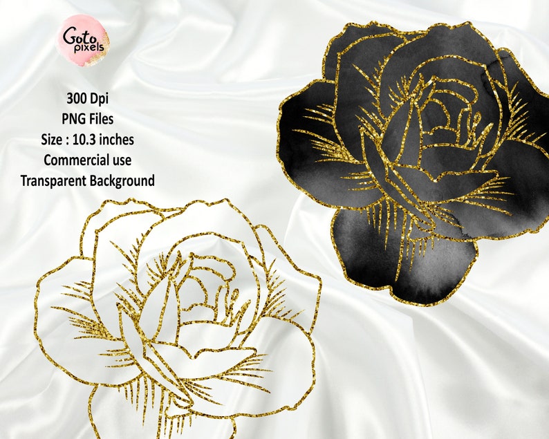 Watercolor Gold Rose Clip Art: Glam Floral PNG Embellishments (digital ...