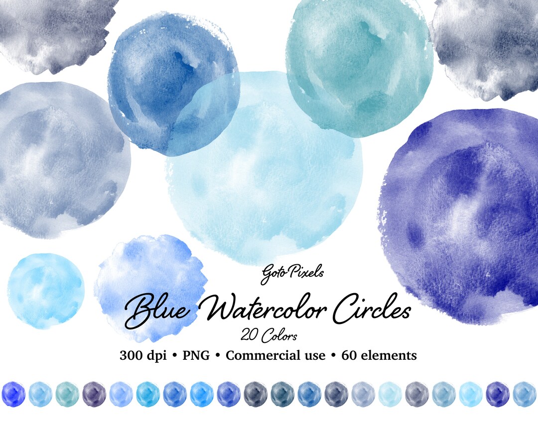 Blue Watercolor Circle Clipart, Watercolor Circles for Logo, Shades of ...