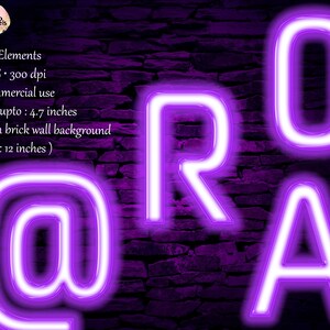 Purple Neon Alphabet Clipart, Neon Letters Clipart, Digital Neon Font ...