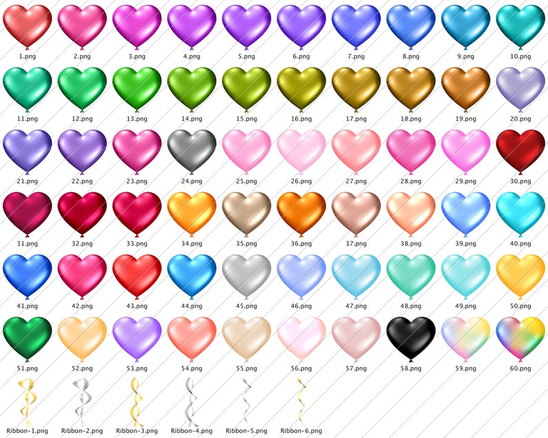 Rainbow Heart Balloons Clipart: Valentine PNG Graphics (digital ...