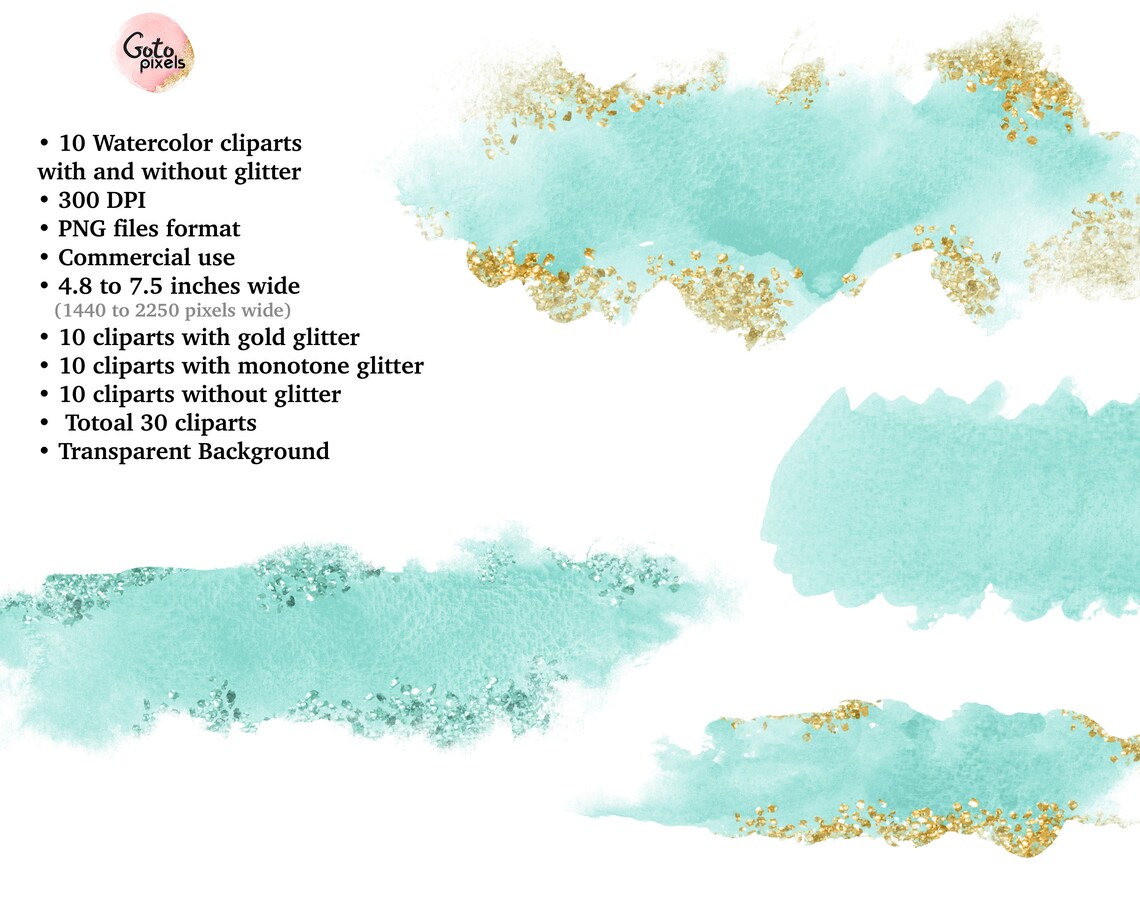 Aqua Watercolor Brush Strokes Aqua Watercolor Clipart Splash | Etsy