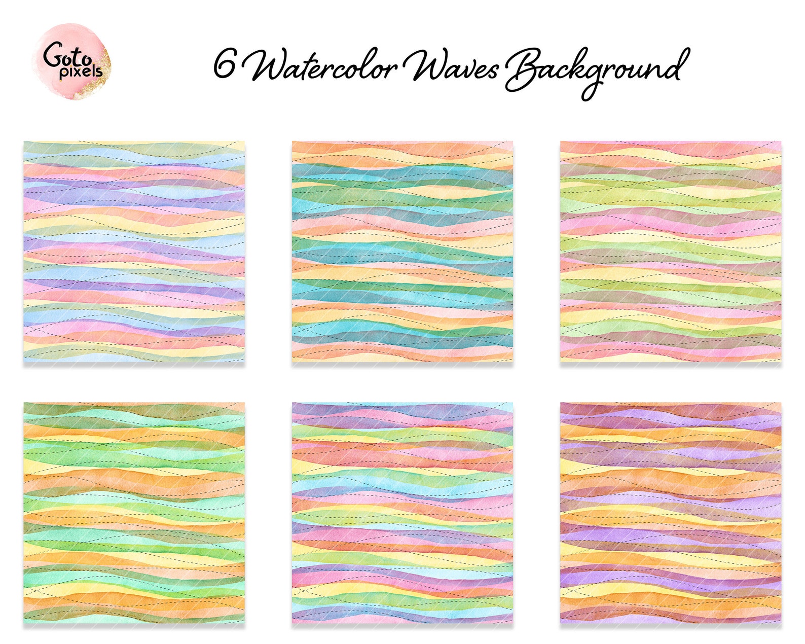 Rainbow Watercolor Stripes Digital Paper Watercolor Waves | Etsy