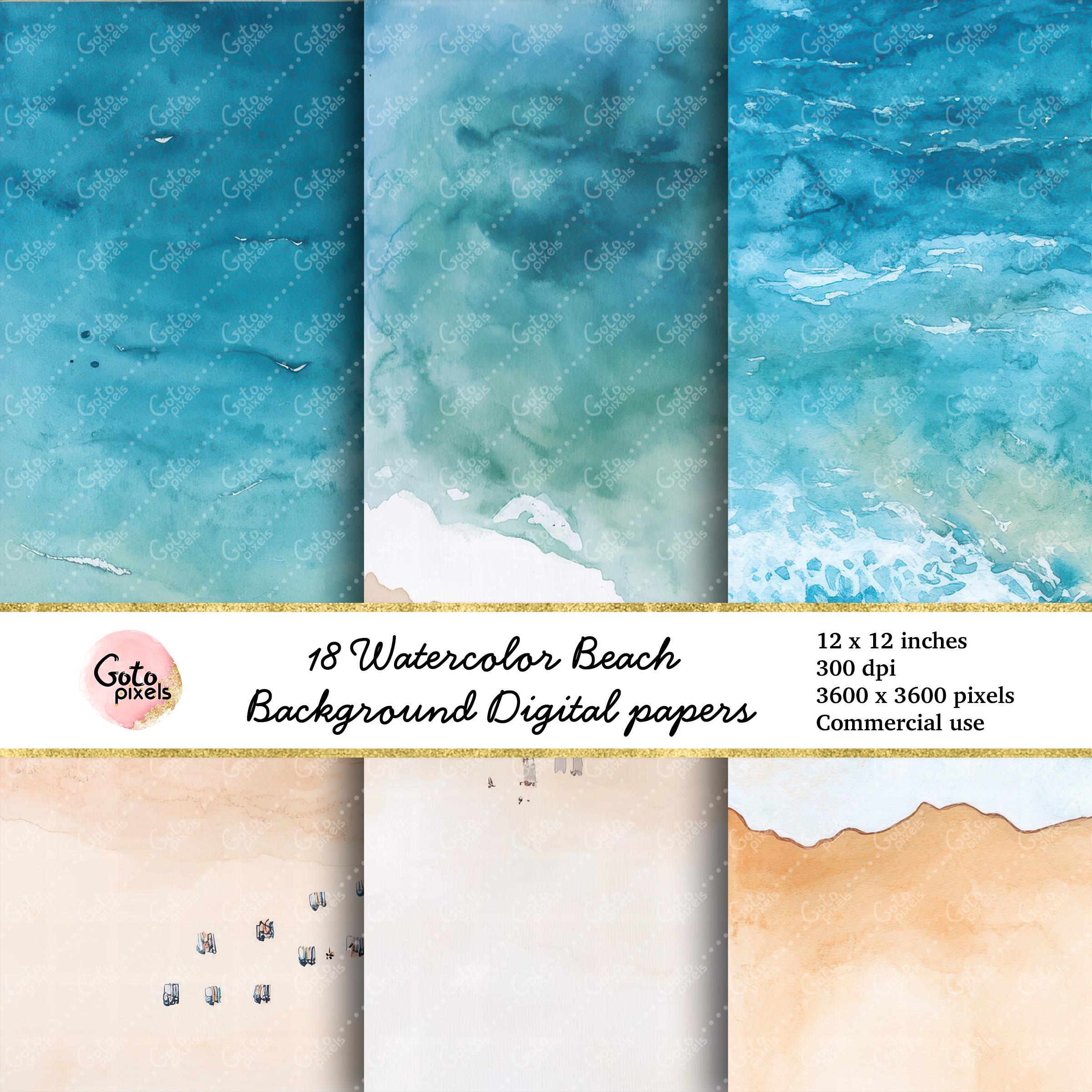 Watercolor Beach Digital Paper, Printable Summer Background, Watercolor ...