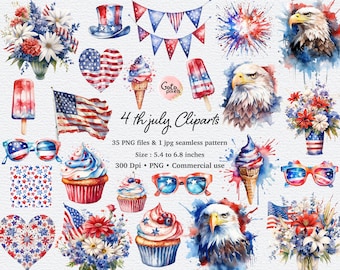 Watercolor Fourth of July Clipart Bundle 140 DIGITAL PNG Graphics for ...