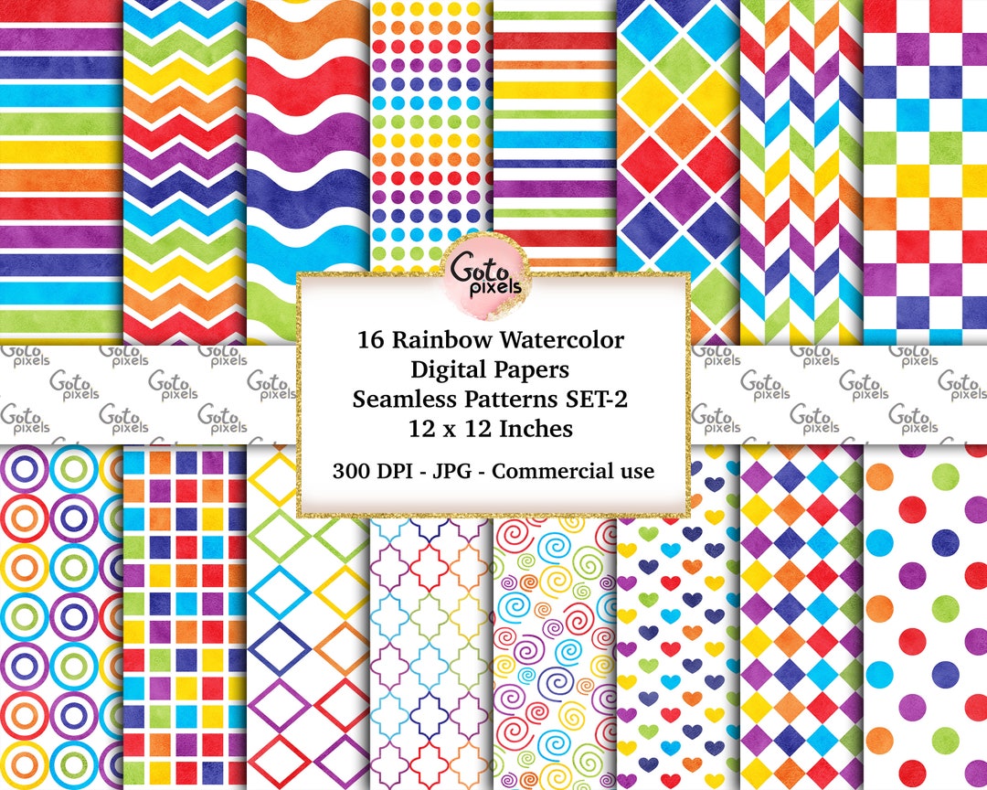 16 Watercolor Seamless Rainbow Digital Papers, Rainbow Star Digital ...