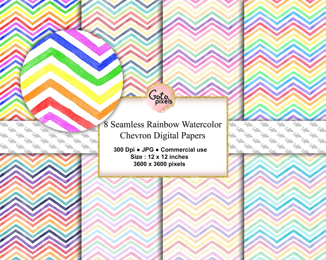 Rainbow Watercolor Chevrons Digital Paper Download - Chevron Printable ...