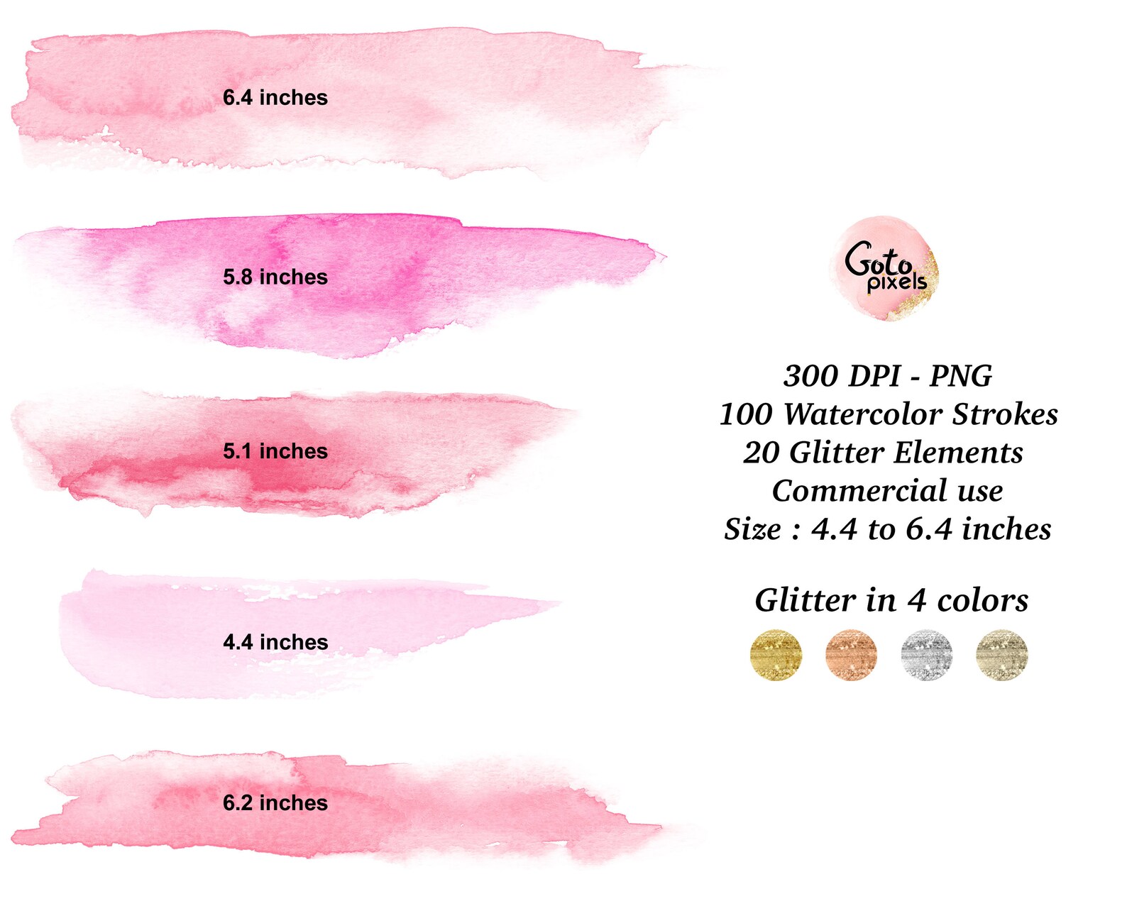 Pink Watercolor Brush Strokes Clipart Pink and Gold - Etsy