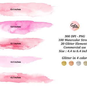 Pink Watercolor Brush Strokes Clipart, Pink and Gold Watercolor Strokes ...