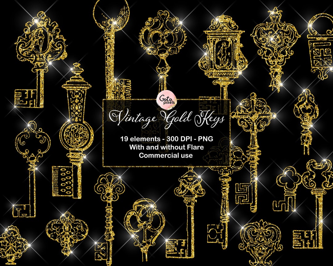 Old Gold Keys Clipart, Vintage Ornamental Elements, Antique Keys ...