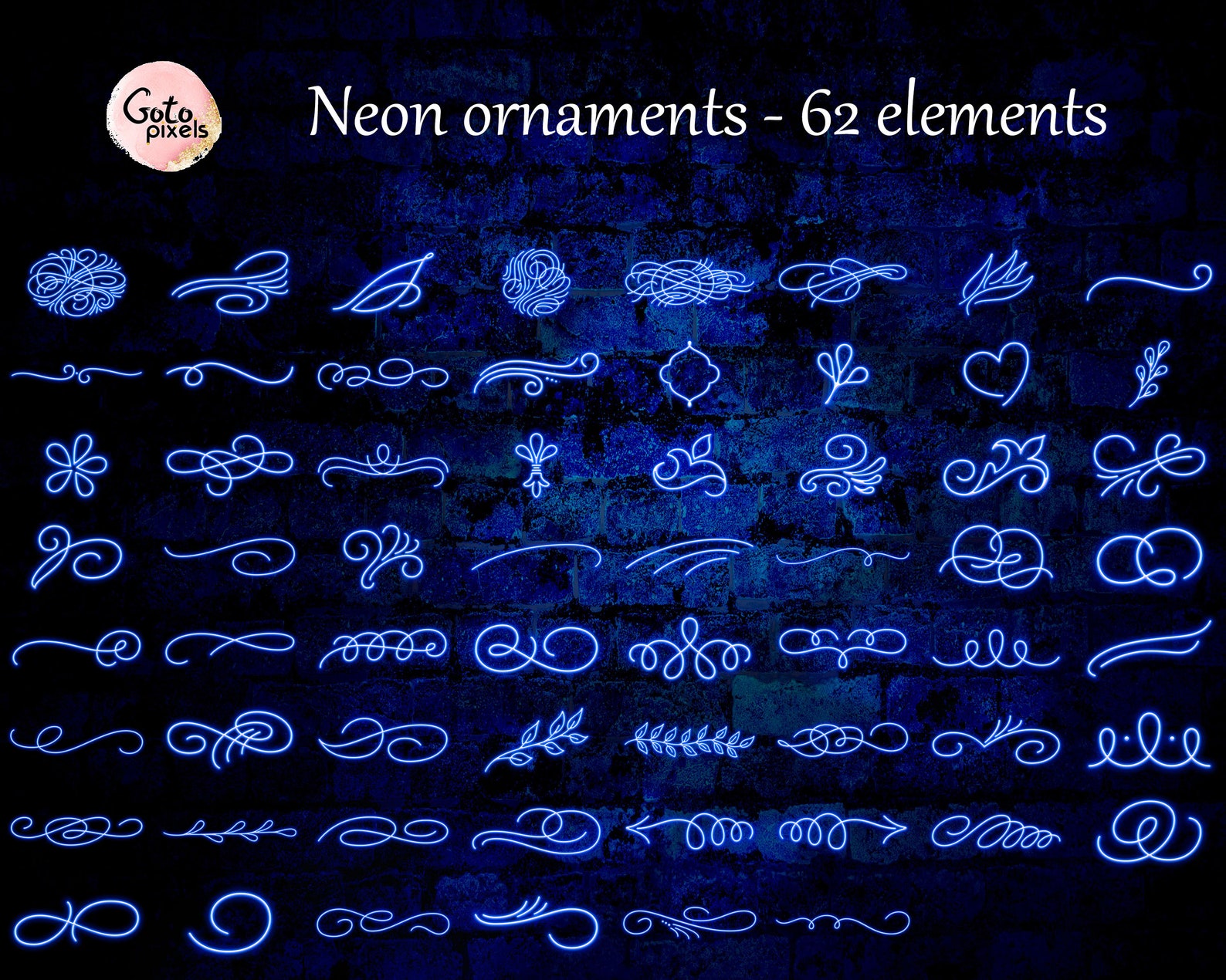 Blue Neon Ornament Clipart Neon Shapes Clipart Digital Neon - Etsy