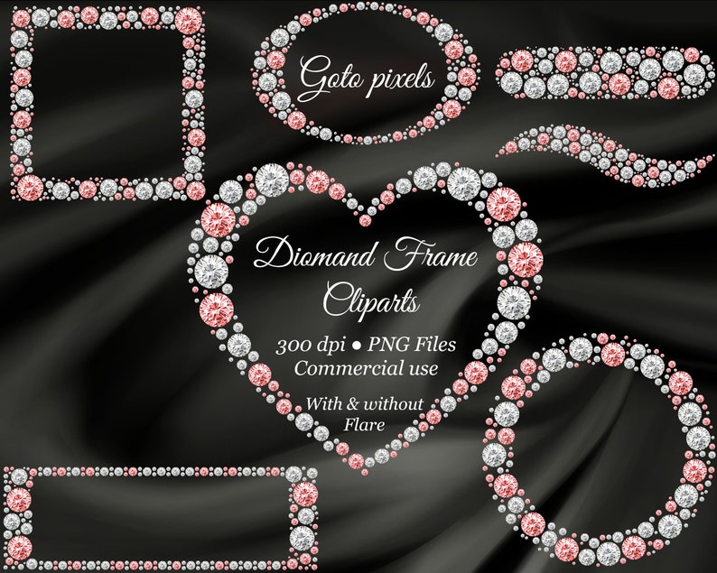 Pink and White Diamond Frame Clipart Pink Diamond Borders | Etsy