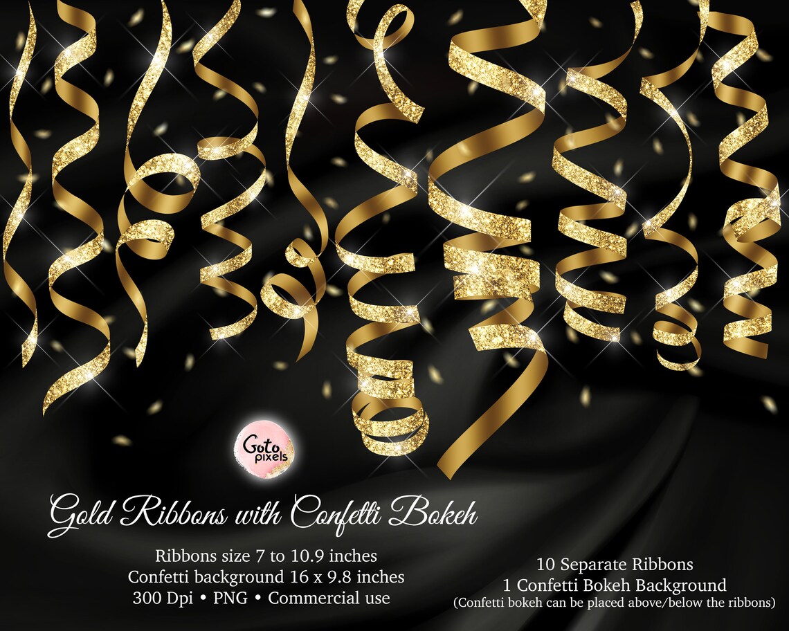 Gold Glitter Ribbon Clip Art Curling Ribbons in Png Format - Etsy