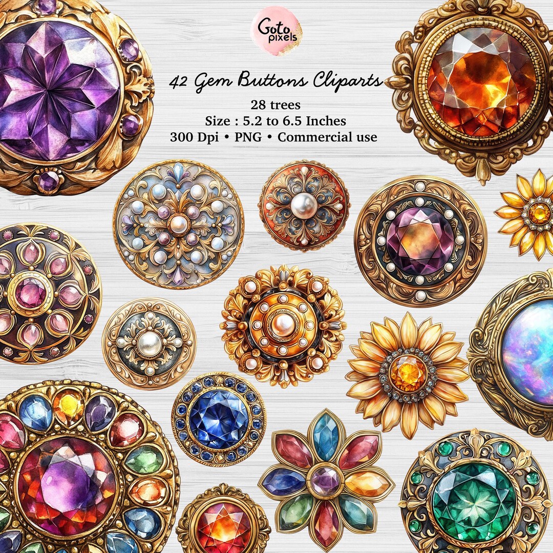 Watercolor Gem Buttons Clip Art: Jewel Clipart (digital Download) - Etsy