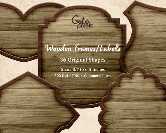 Wood Labels Clipart Rustic Frame Clipart Digital Wood Tags | Etsy
