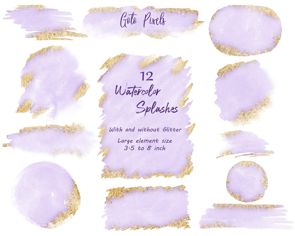 Purple Watercolor Glitter Clipart: Splashes & Splotches (digital PNG ...