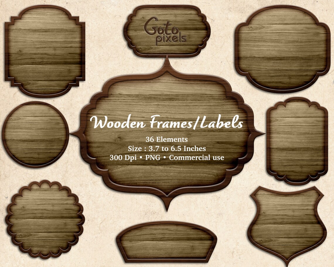 Wood Labels Clipart Rustic Frame Clipart Digital Wood Tags - Etsy