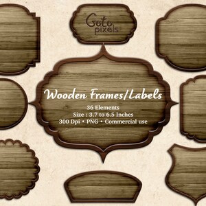 Wood Labels Clipart, Rustic Frame Clipart, Digital Wood Tags, Wooden ...