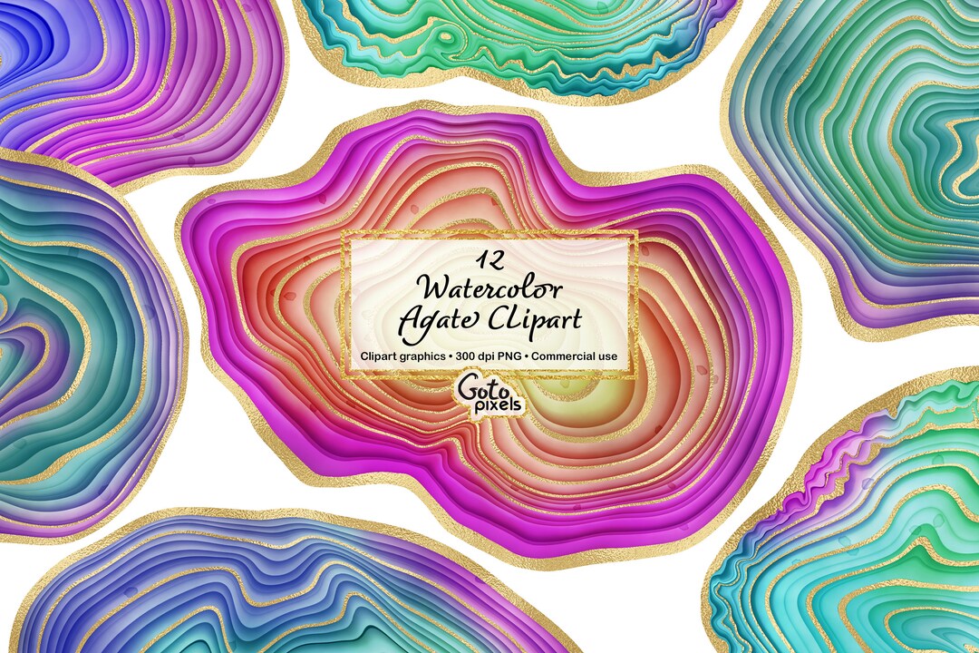Watercolor Agate Clipart: Rainbow Geode Graphics (digital Download) - Etsy