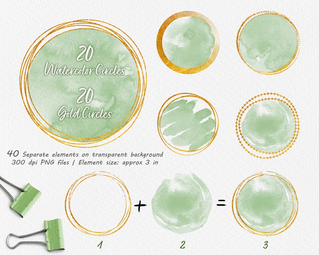 Gold Circles With Green Watercolor, Watercolor Circles for Logo, Gold ...