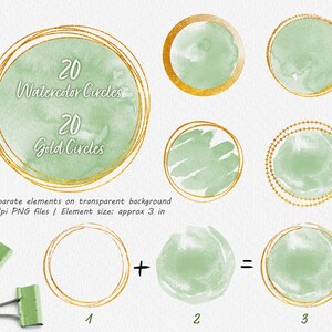 Gold Circles With Green Watercolor, Watercolor Circles for Logo, Gold ...