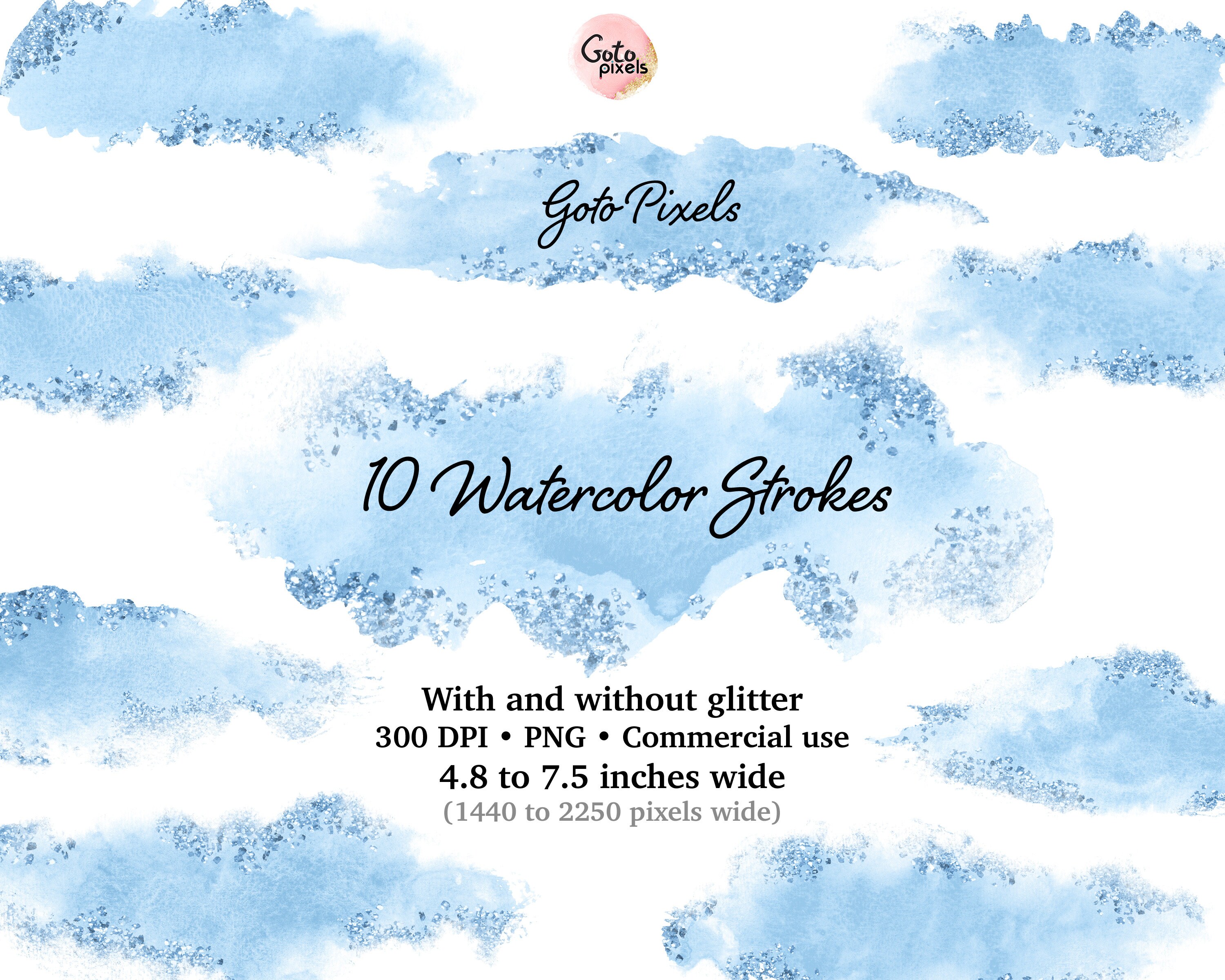 Blue Watercolor Brush Strokes Blue Watercolor Clipart Splash | Etsy