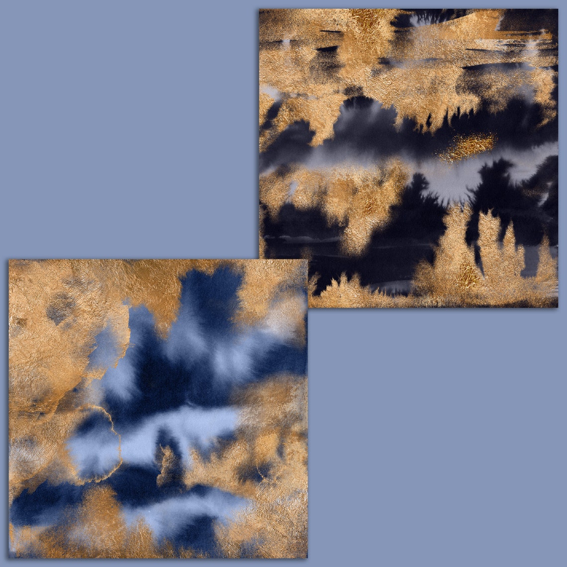 Navy Blue Digital Papers With Gold Foil Watercolor Digital - Etsy