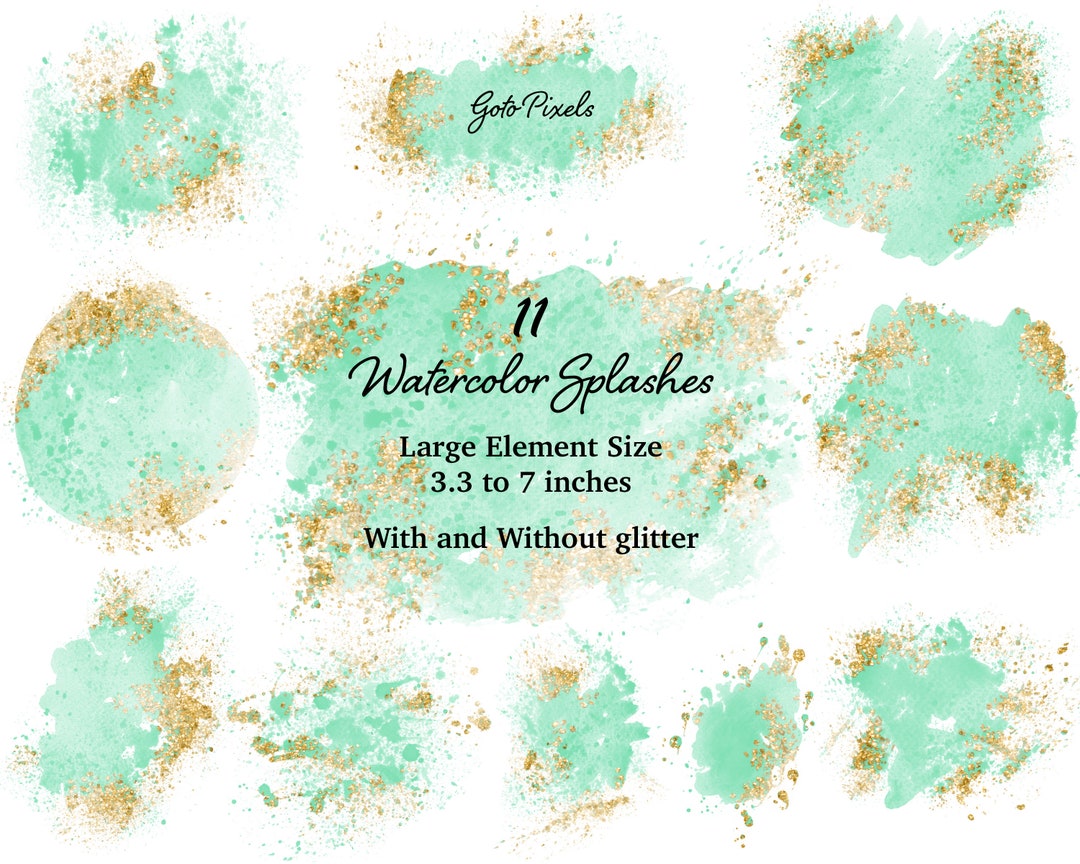 Mint Watercolor Glitter Clipart: Splashes & Splotches (digital PNG) - Etsy
