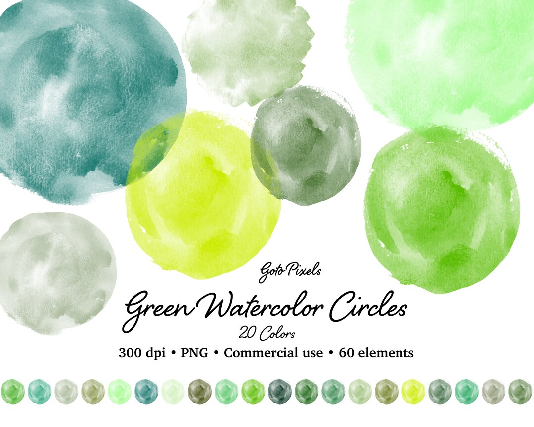Green Watercolor Circle Clipart: Logo Design Elements (PNG Digital ...