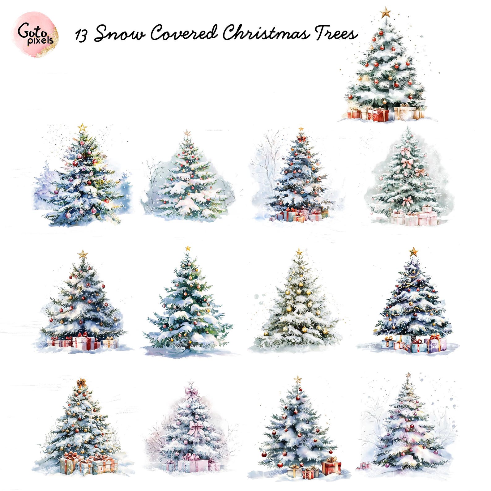 Watercolor Christmas Tree Clipart: Winter PNG Set (digital Download) - Etsy