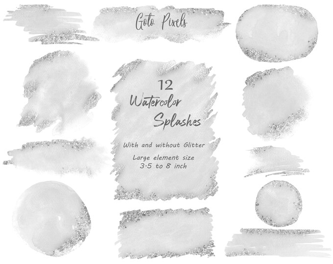 Grey Watercolor Glitter Clipart Splashes and Splotches Clip | Etsy