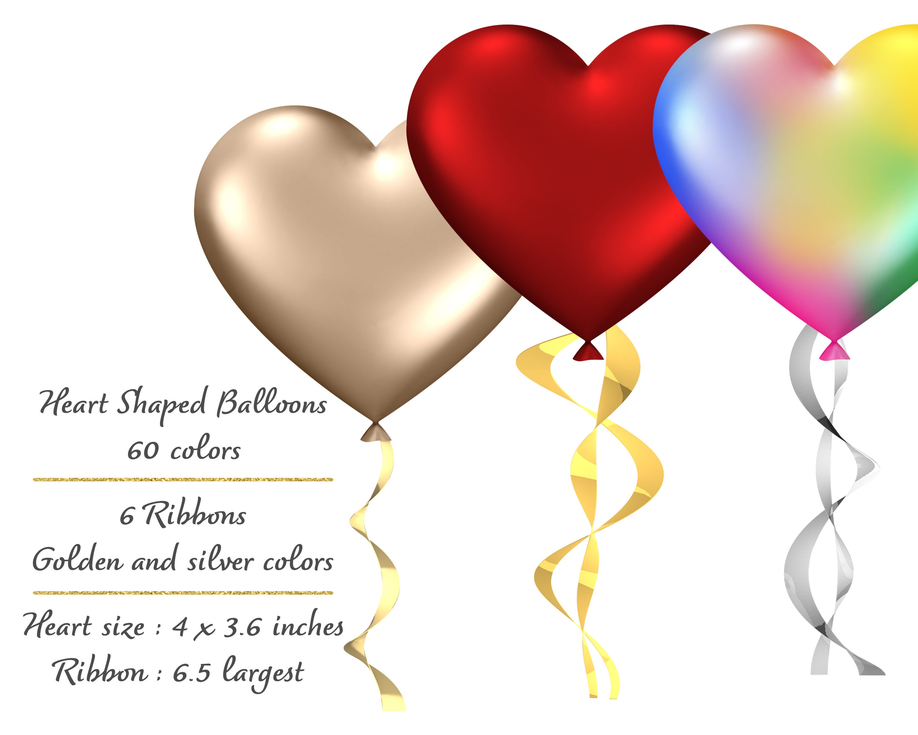 Rainbow Heart Balloons Clipart Cute Valentine Balloon and - Etsy